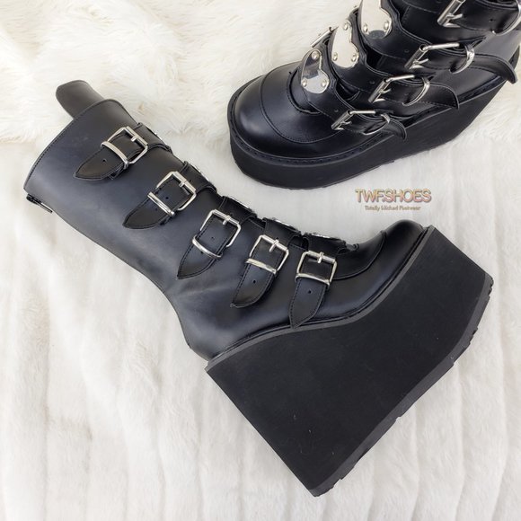 Demonia | Shoes | Black Goth Rave Boots Heart Plate Straps | Poshmark
